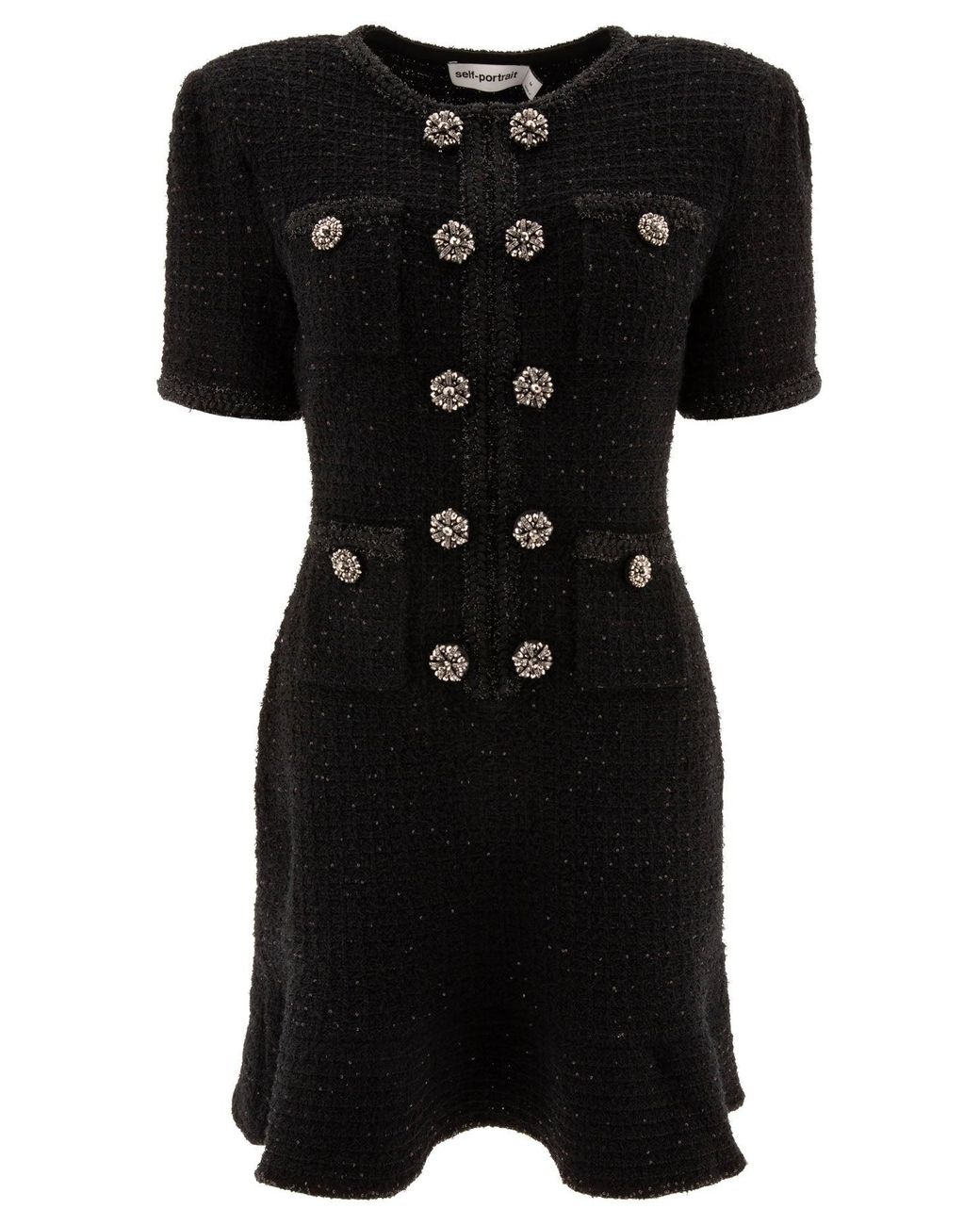 Self-Portrait Knit Dress With Buttons in Black | Lyst