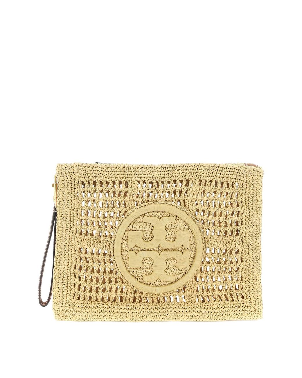 Tory Burch Ella Raffia Pouch in Metallic | Lyst