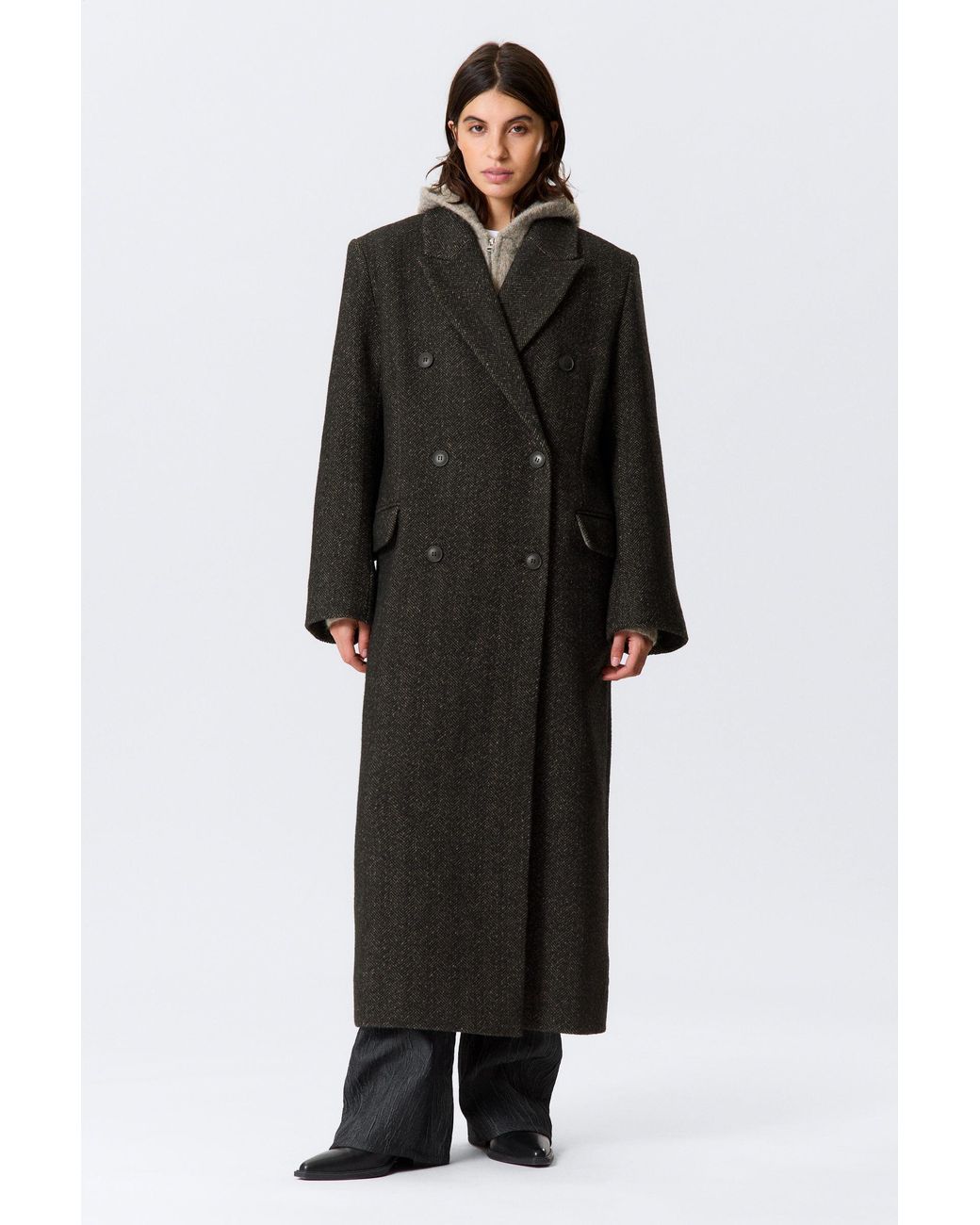 Weekday Oversized Double-Breasted Wool-Blend Coat in Black | Lyst UK
