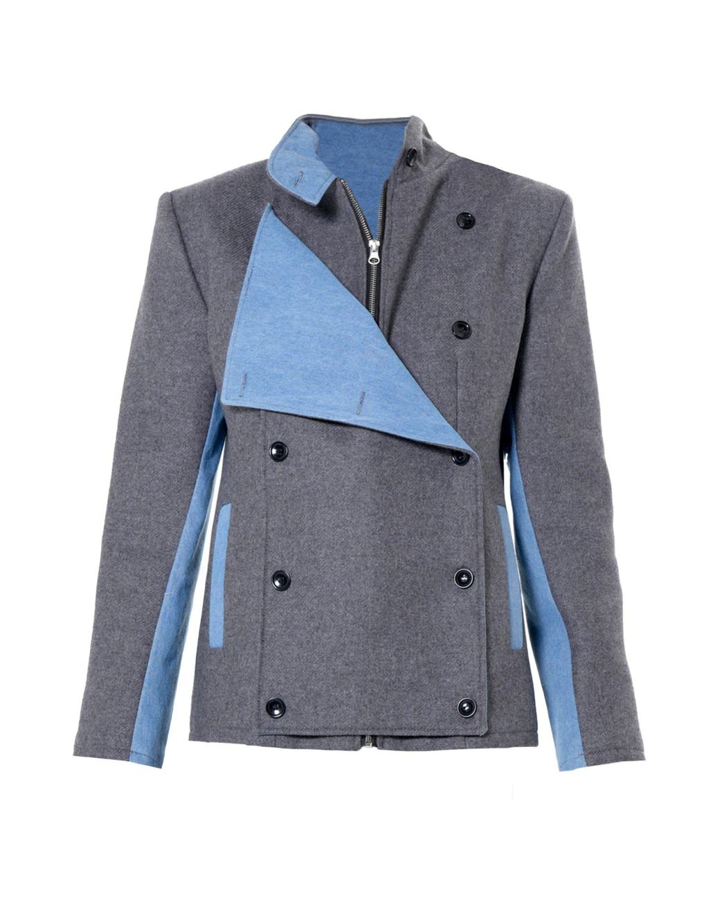 Metamorph Double-Breasted Short Jacket With Denim in Blue | Lyst UK