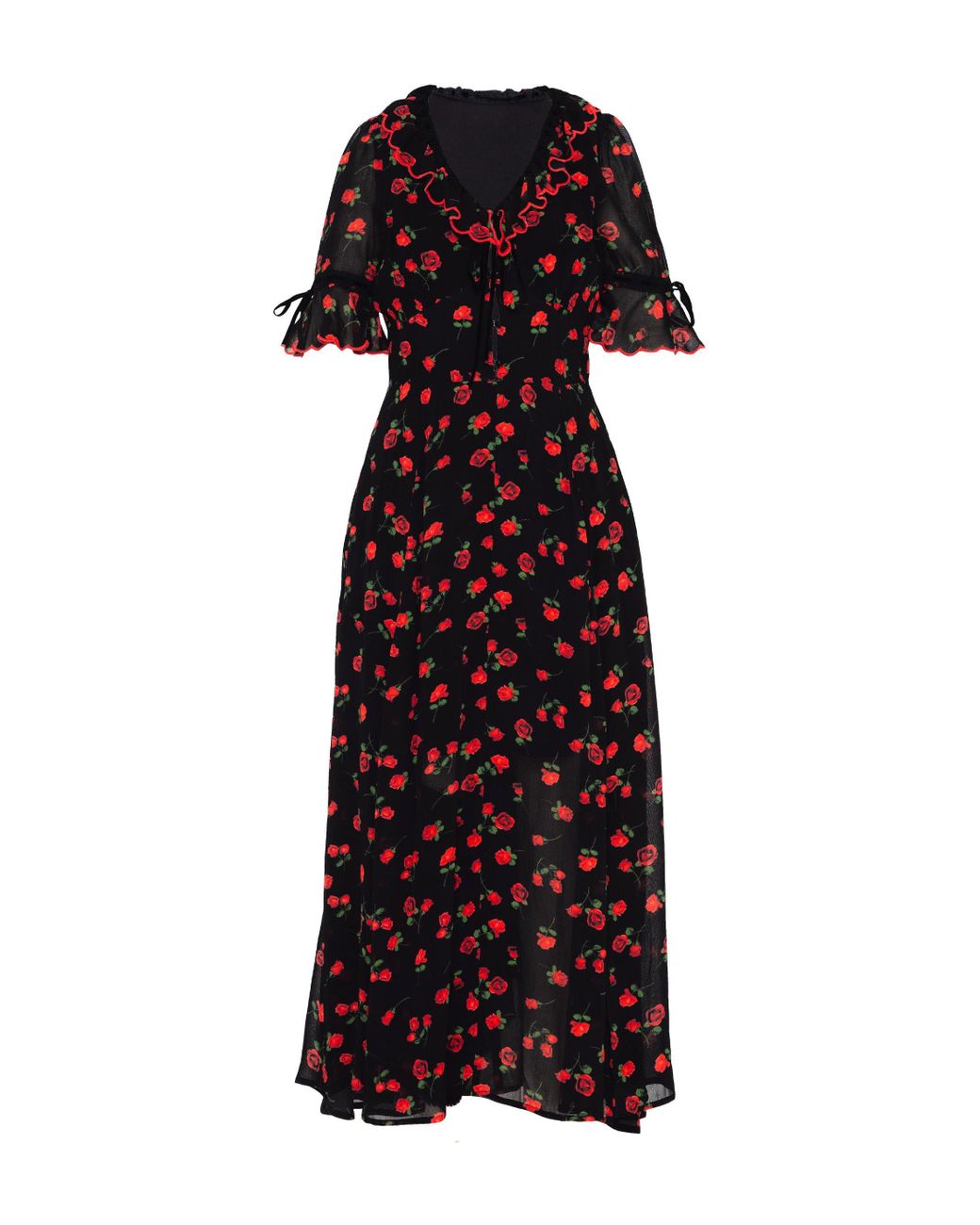 Rose & Nancy Toni Rose Print Velvet Tie Maxi Dress in Red | Lyst UK