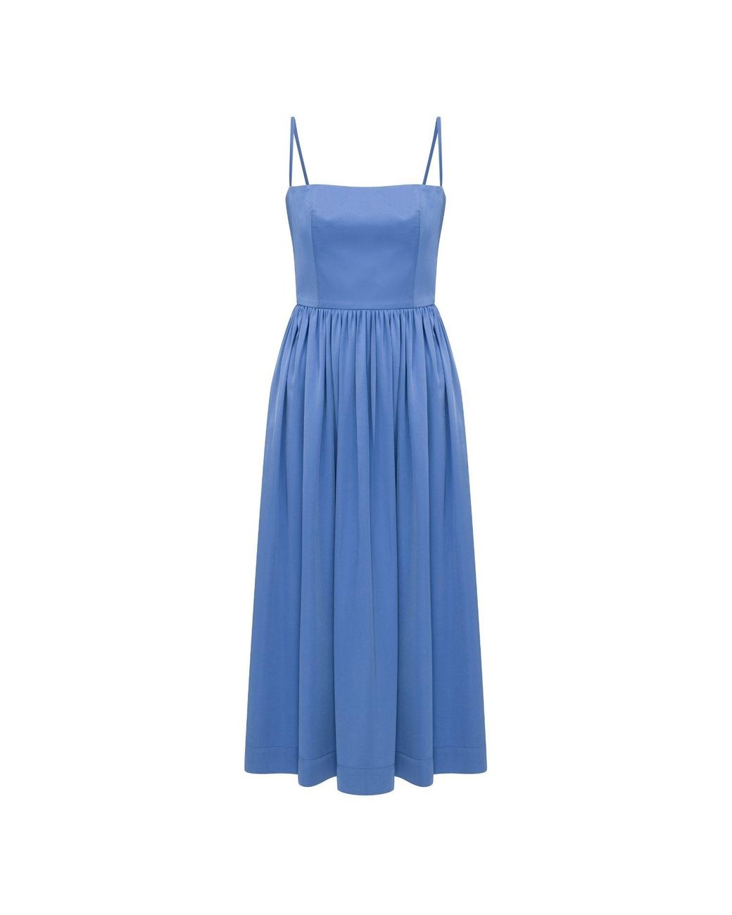 NAZLI CEREN Liette Satin Midi Dress in Blue | Lyst