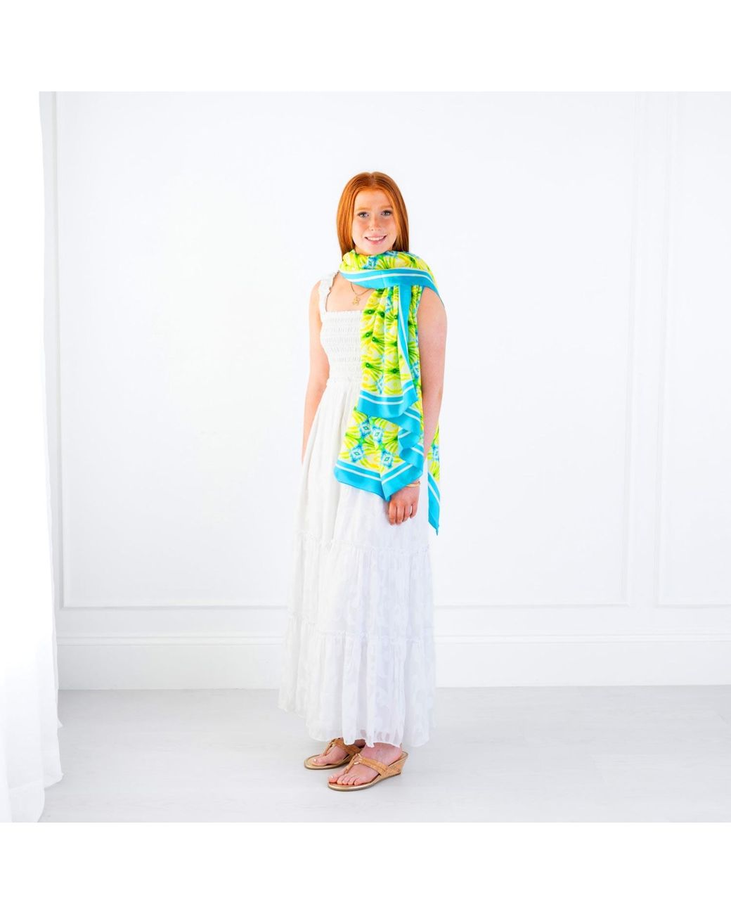 Evelyn & Kate Elegant All Silk Scarf, Georgia's Palm Pattern in Blue ...