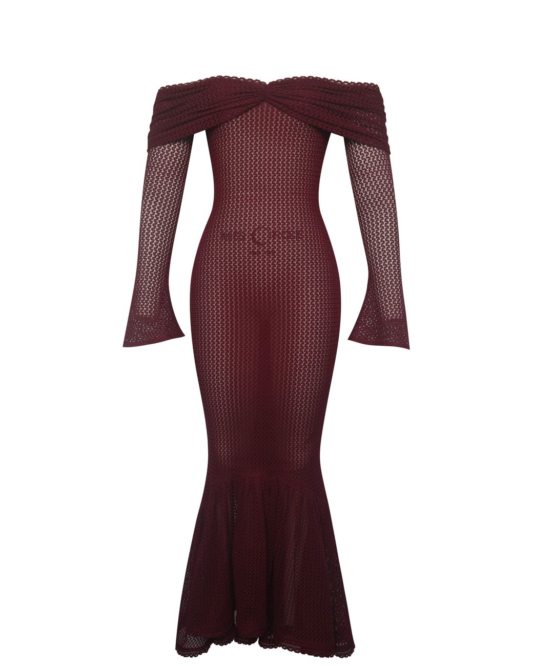 Miss Circle New York Kaedyn Burgundy Off Shoulder Long Sleeve Crochet ...