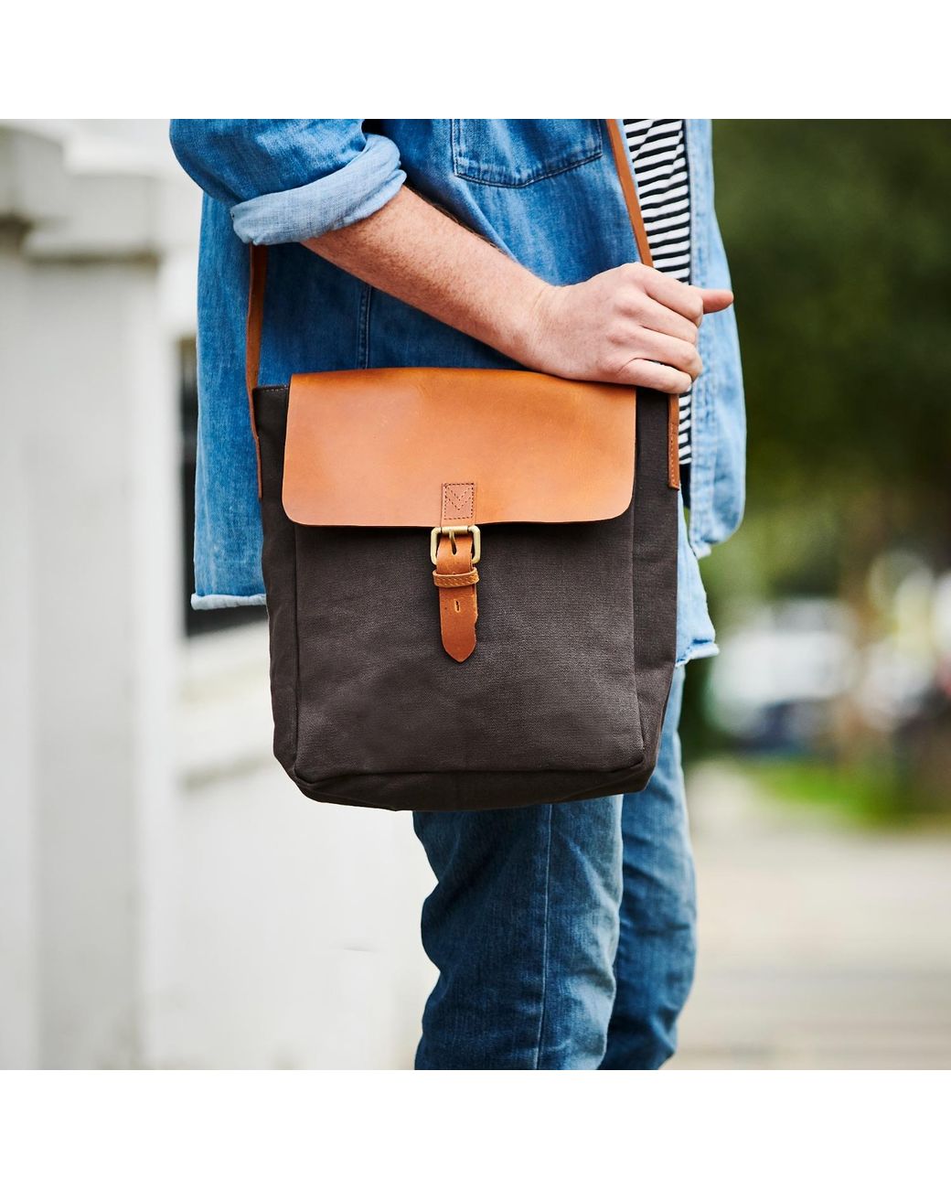 VIDA VIDA Canvas And Leather Cross Body Messenger Bag in Pink for Men ...