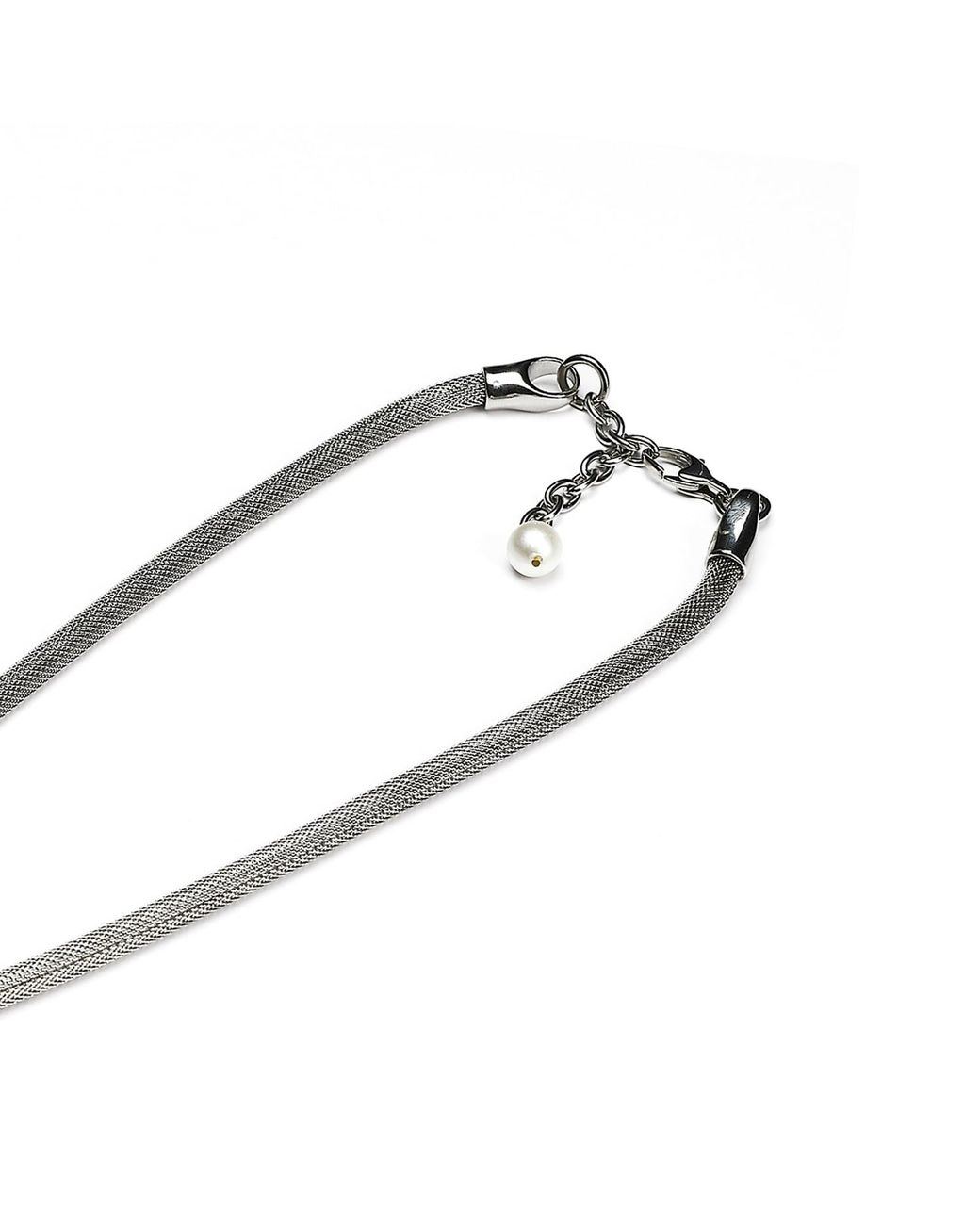 Kirei Cipher – Stainless Steel Mesh Necklace With Cross, Shell Pearl ...