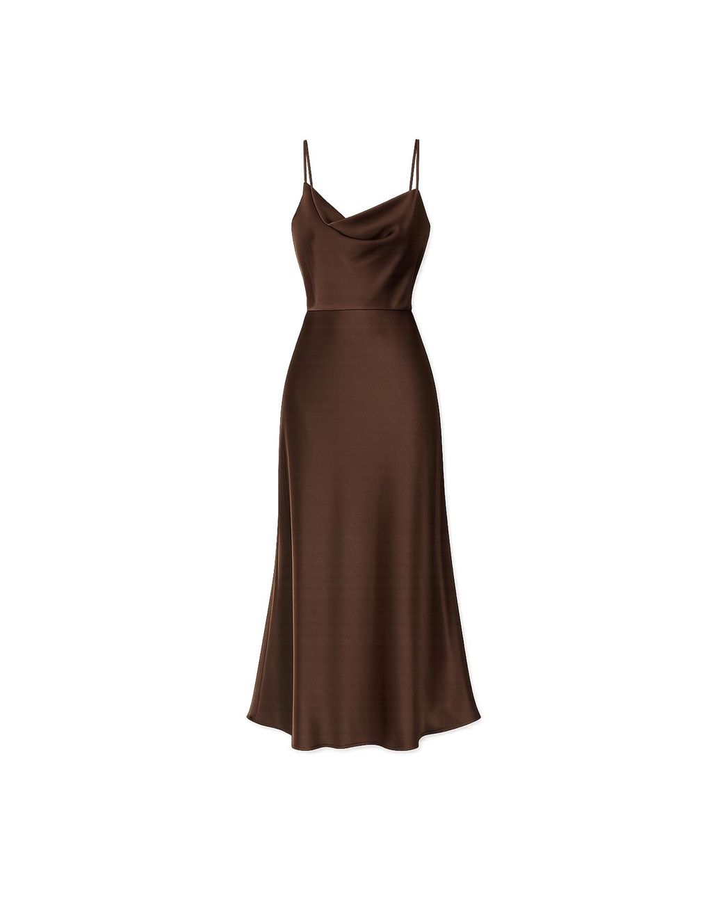 Yumi' Satin Cowl Neck Midi Slip Dress in Brown | Lyst