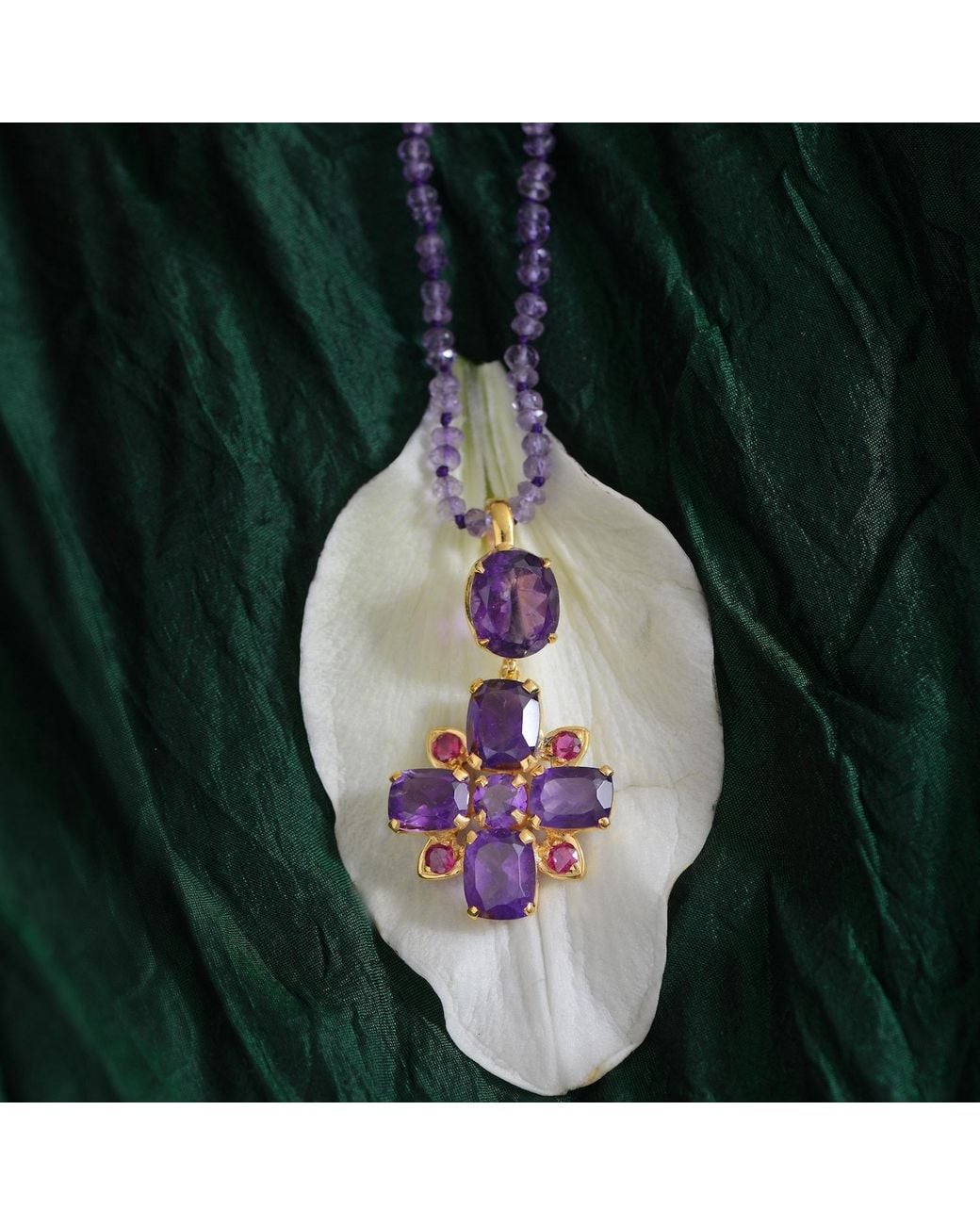 Emma Chapman Jewels Bathsheba Amethyst Ruby Cross Pendant in Purple | Lyst