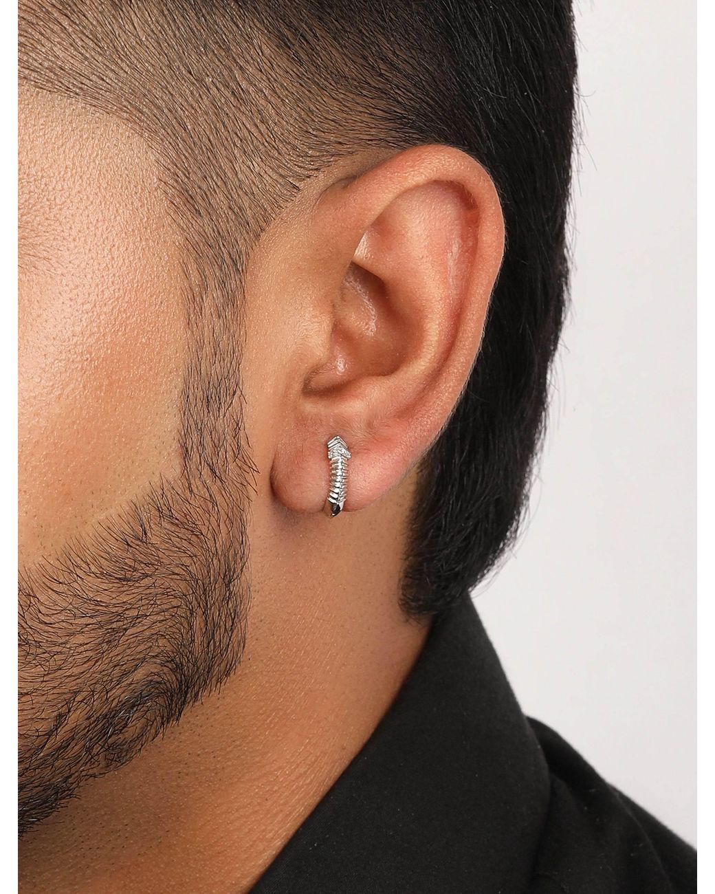 The Jewelz Neutrals Lunar Crest Huggies Earrings For in White for Men ...