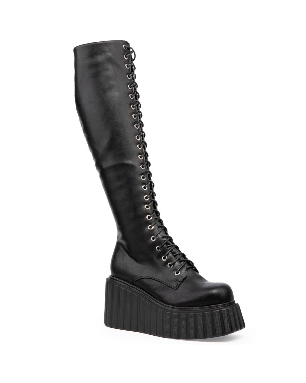 LAMODA Important Chunky Creeper Platform Knee High Boots in Black | Lyst