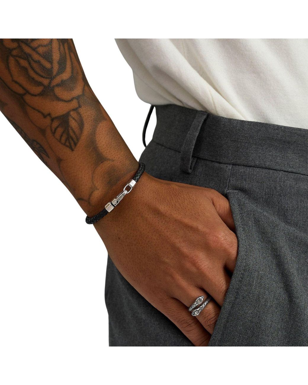 Nialaya Braided Leather Bracelet in Black for Men | Lyst