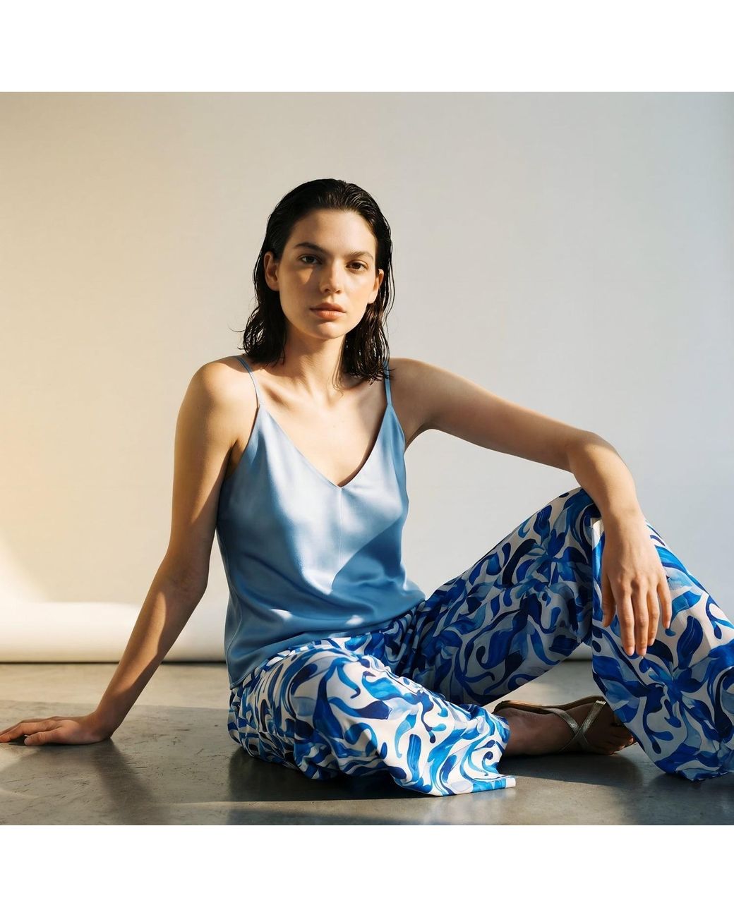 Elise Seren Silk Cami Top in Blue | Lyst