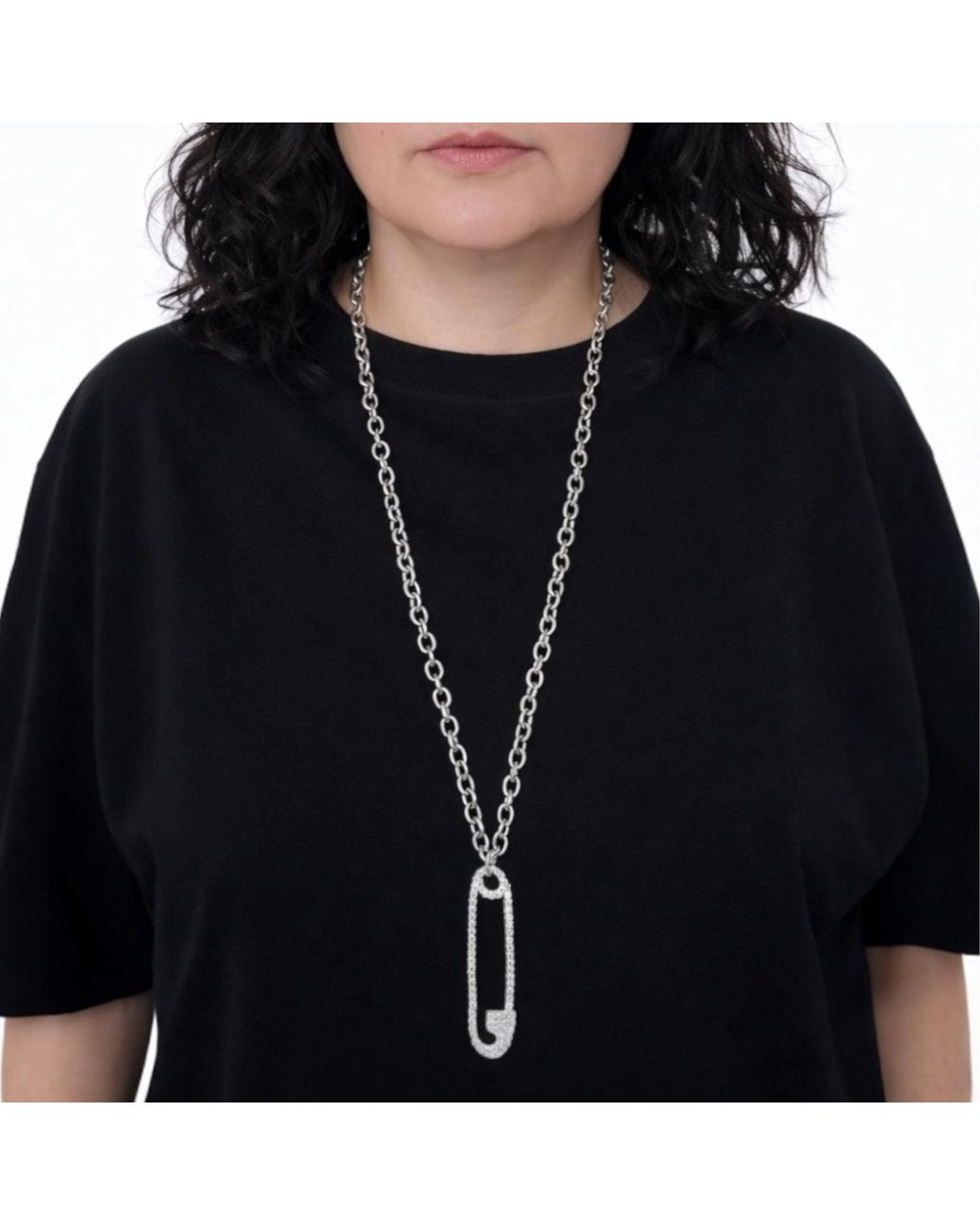 Jagged Halo Jewelry Safety Pin Pendant Long Chain Necklace in Metallic ...