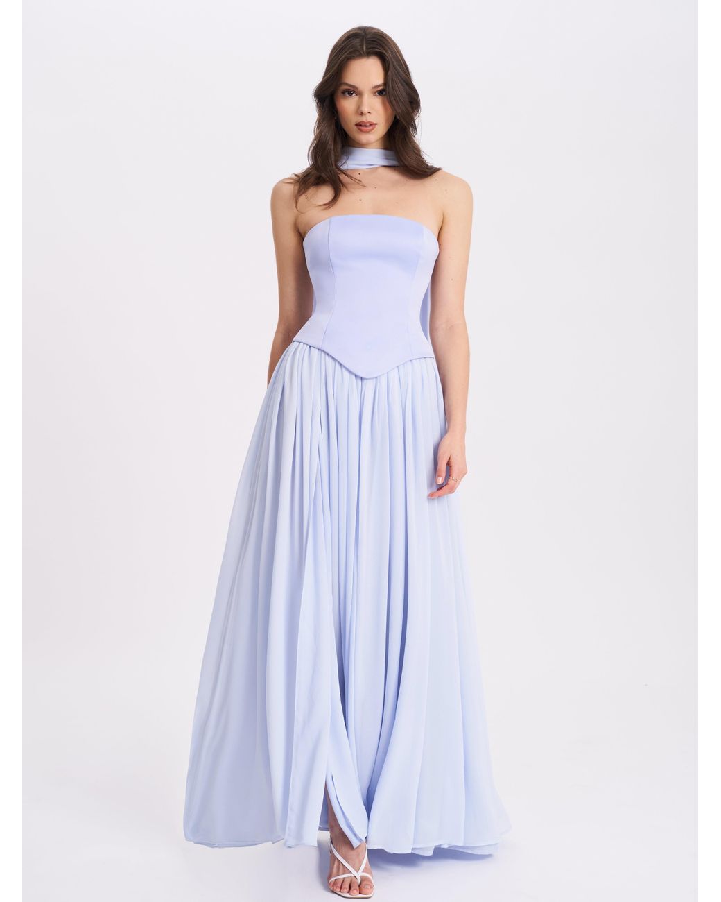 Miss Circle New York Qianna Baby Peplum Top Drop Waist Chiffon Gown in ...