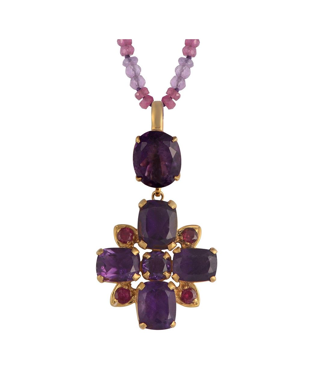 Emma Chapman Jewels Bathsheba Amethyst Ruby Cross Pendant in Purple | Lyst