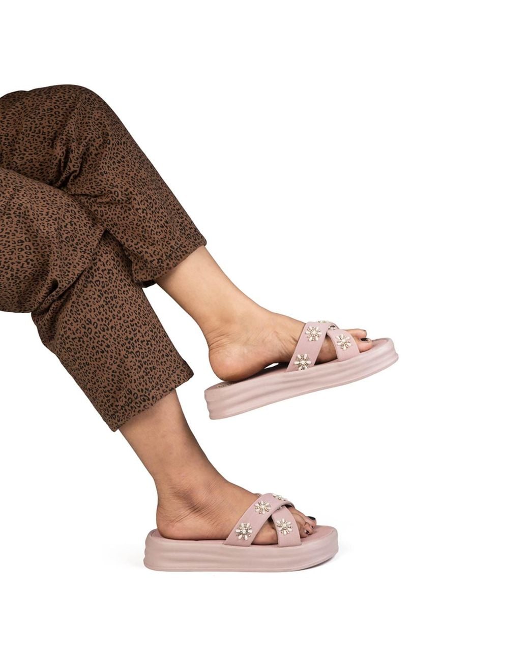 Rettrose The Safira Luxury Cross Over Embellished Slides in Pink | Lyst