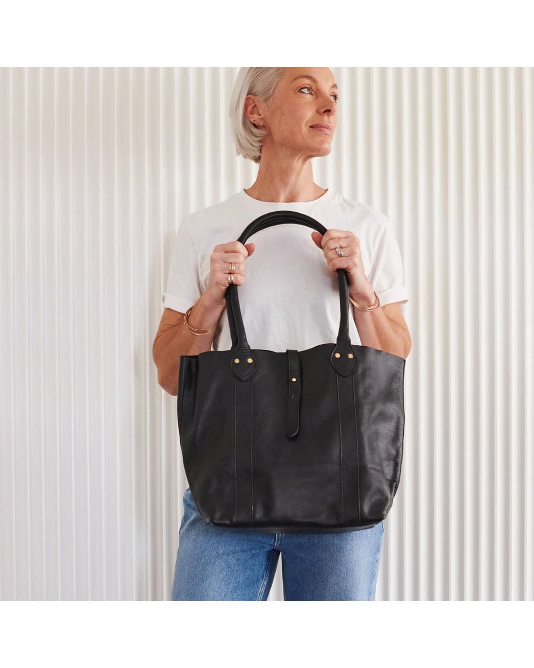 VIDA VIDA Soft Luxury Leather Tote Bag in Black | Lyst