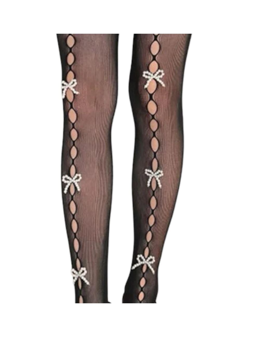 HIGH HEEL JUNGLE by KATHRYN EISMAN Pearl Bow Peek A Bow Tights in Black ...