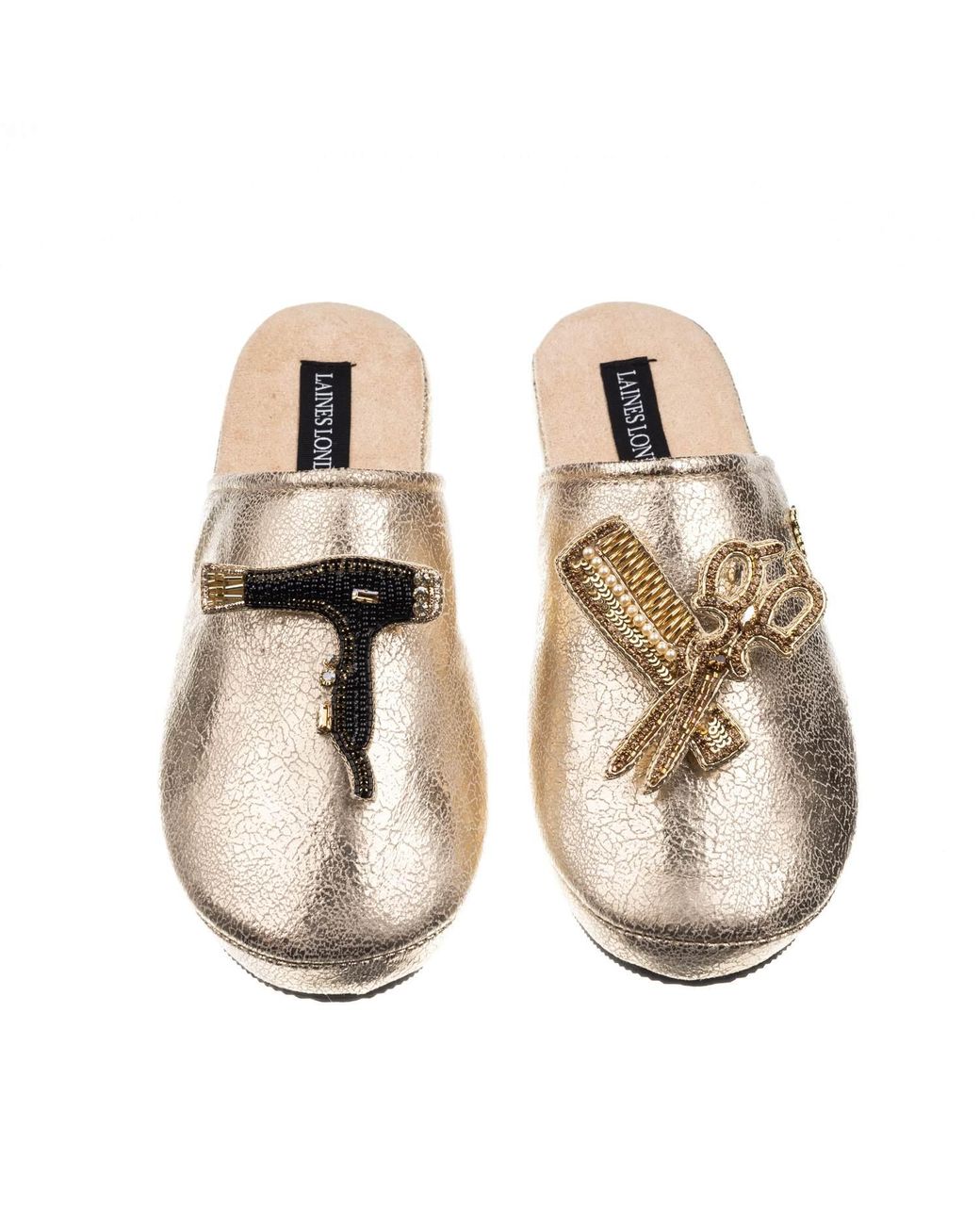 Laines London Softie Slippers With Hairdresser Brooches in Metallic | Lyst