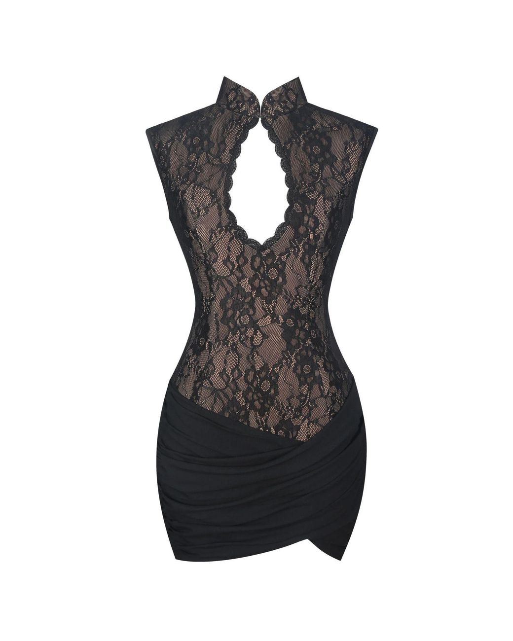 Miss Circle New York Valerie Lace Teardrop Neckline Ruched Mini Dress ...