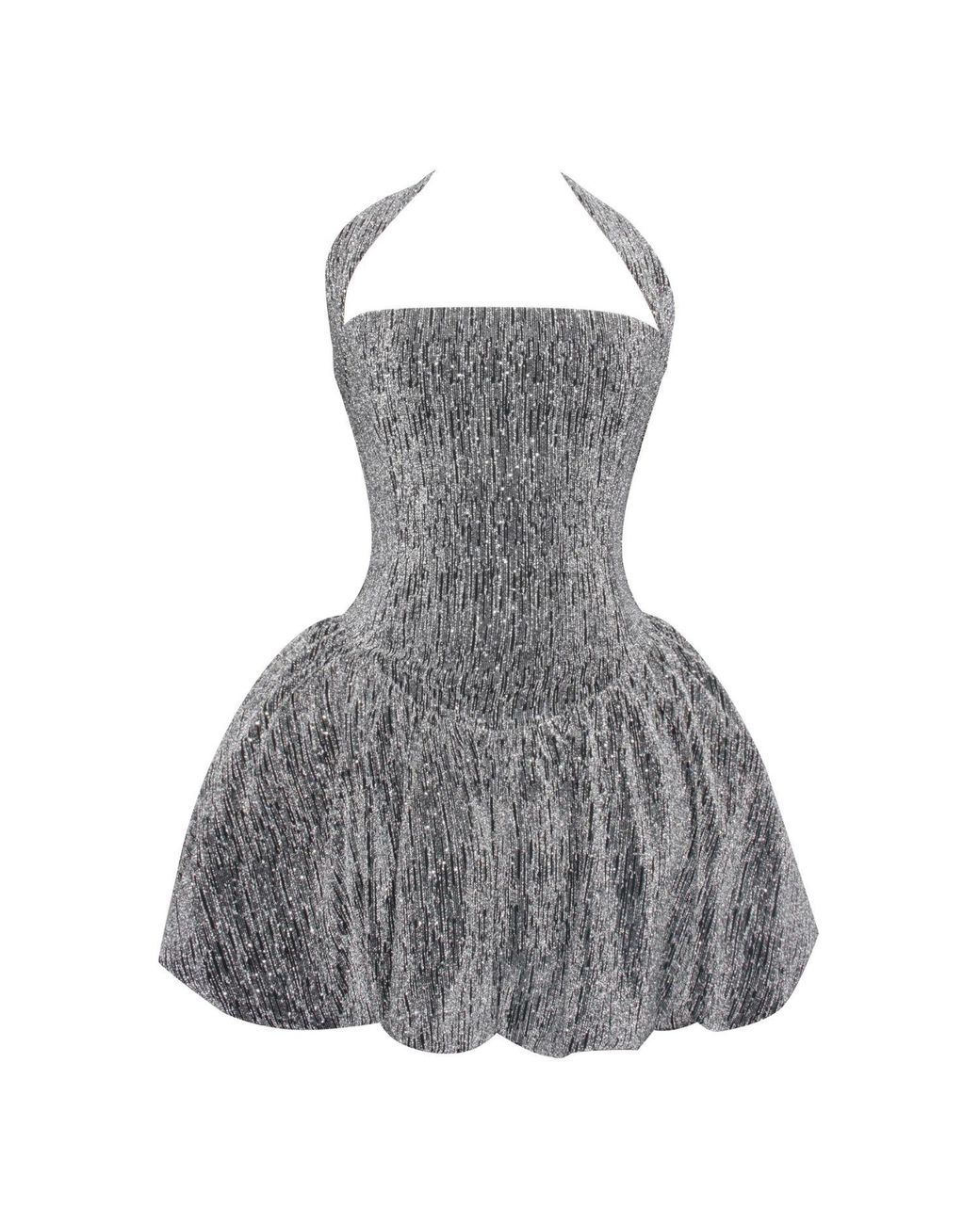 Miss Circle New York Naomie Crystal Embellished Bubble Hem Halter Mini ...