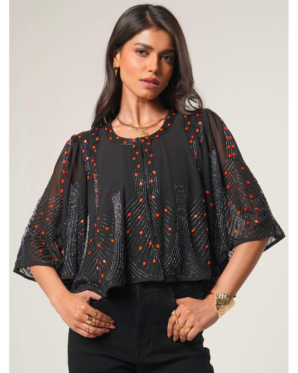 Rose & Nancy Anna Hand Beaded Cape Top in Blue | Lyst UK