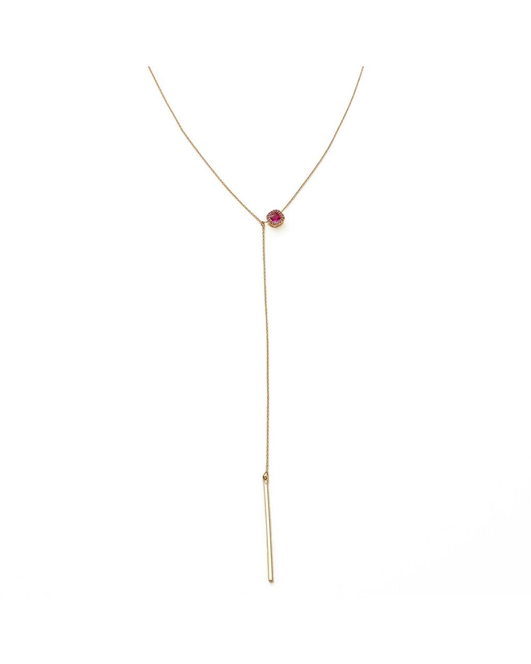 Shabella Nyc Ruby Lariat Necklace in Metallic | Lyst
