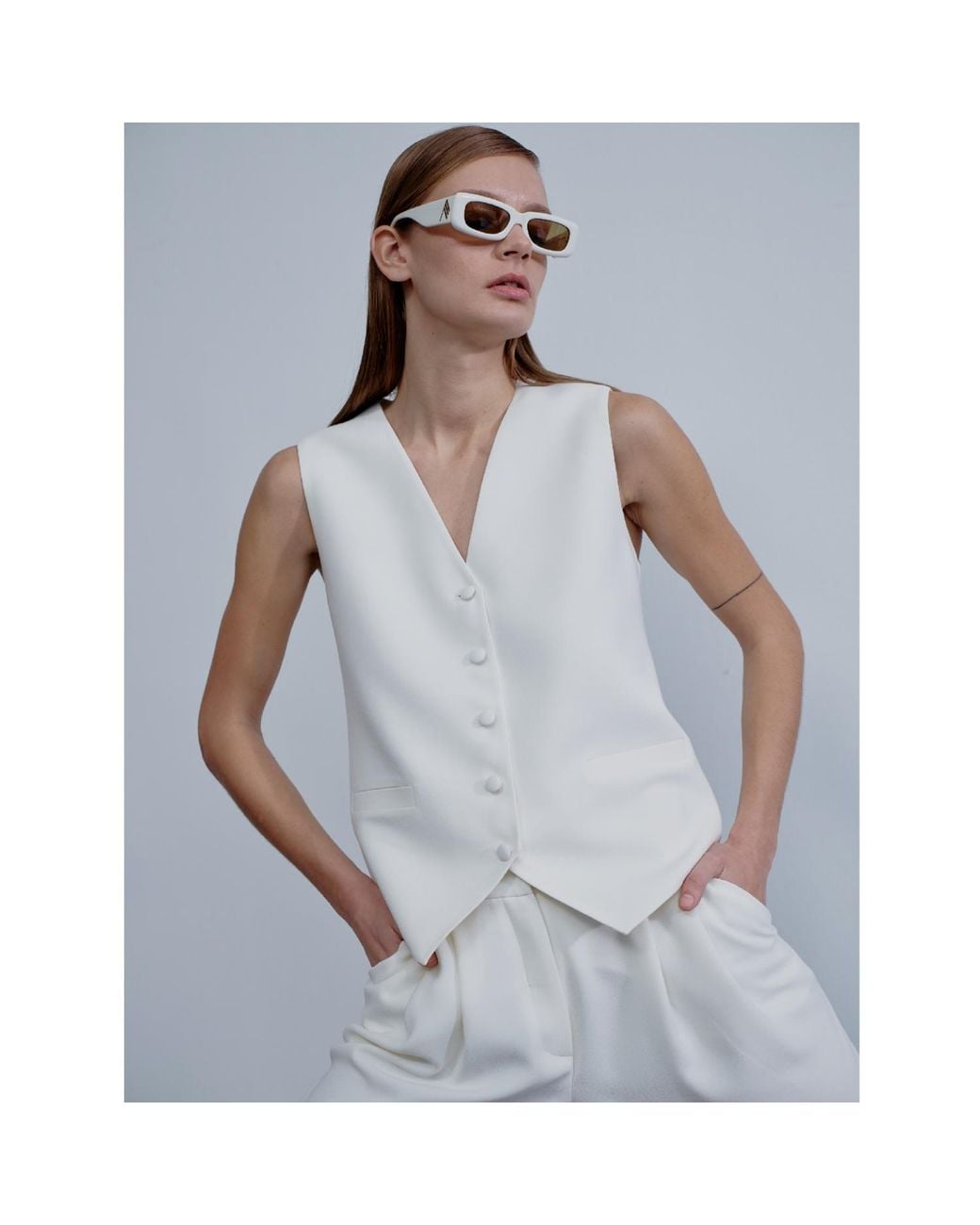 NAZLI CEREN Bea Crepe Vest in White | Lyst