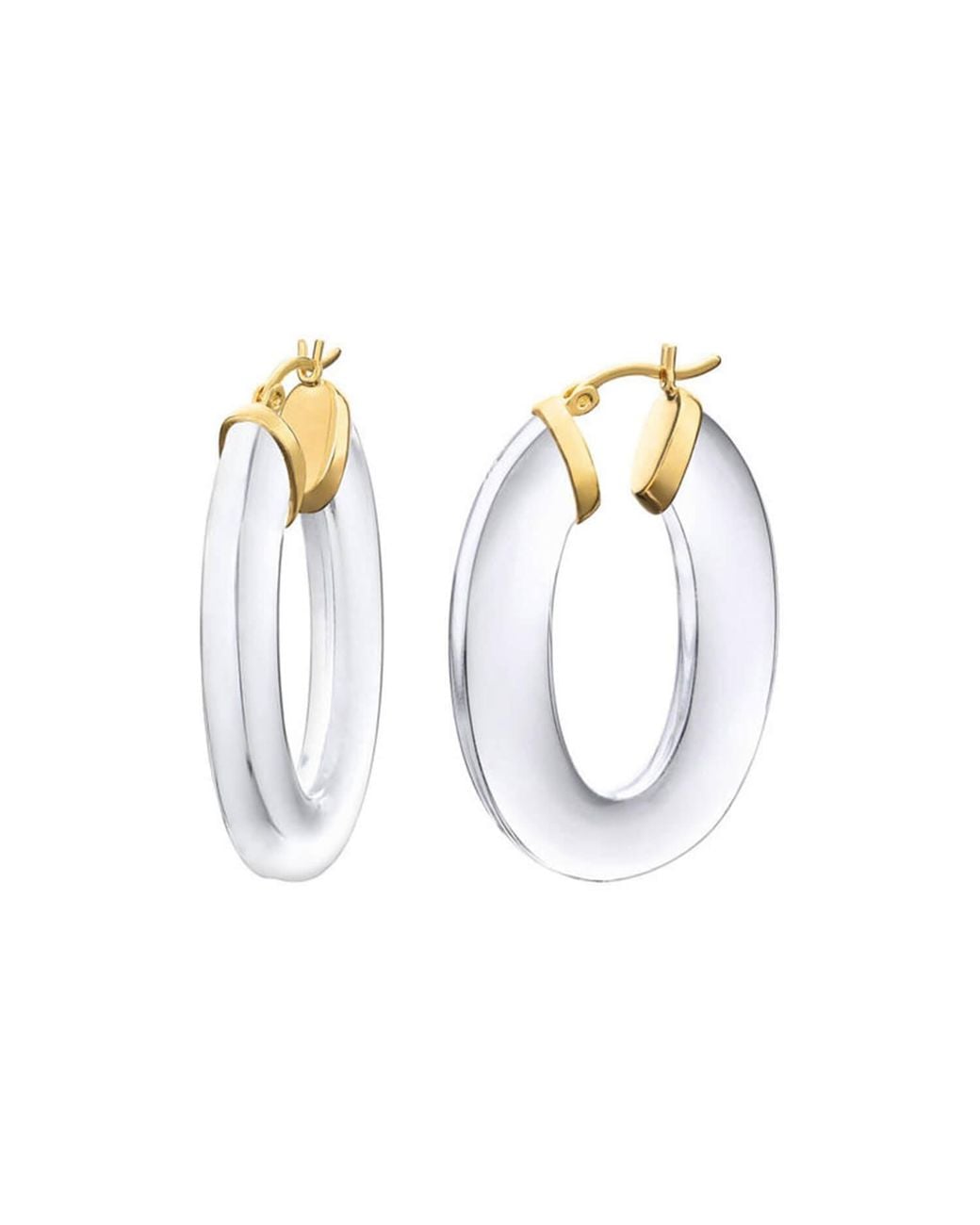 Gold & Honey Clear Flat Oval Hoops in Metallic | Lyst UK