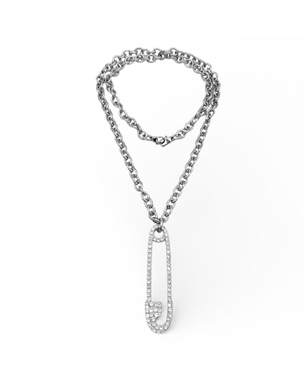 Jagged Halo Jewelry Safety Pin Pendant Long Chain Necklace in Metallic ...