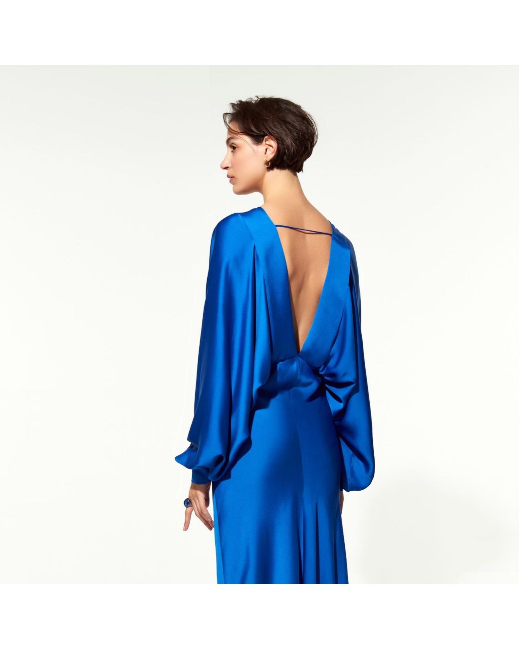 NAZLI CEREN Mila V Neck Satin Dress in Blue | Lyst