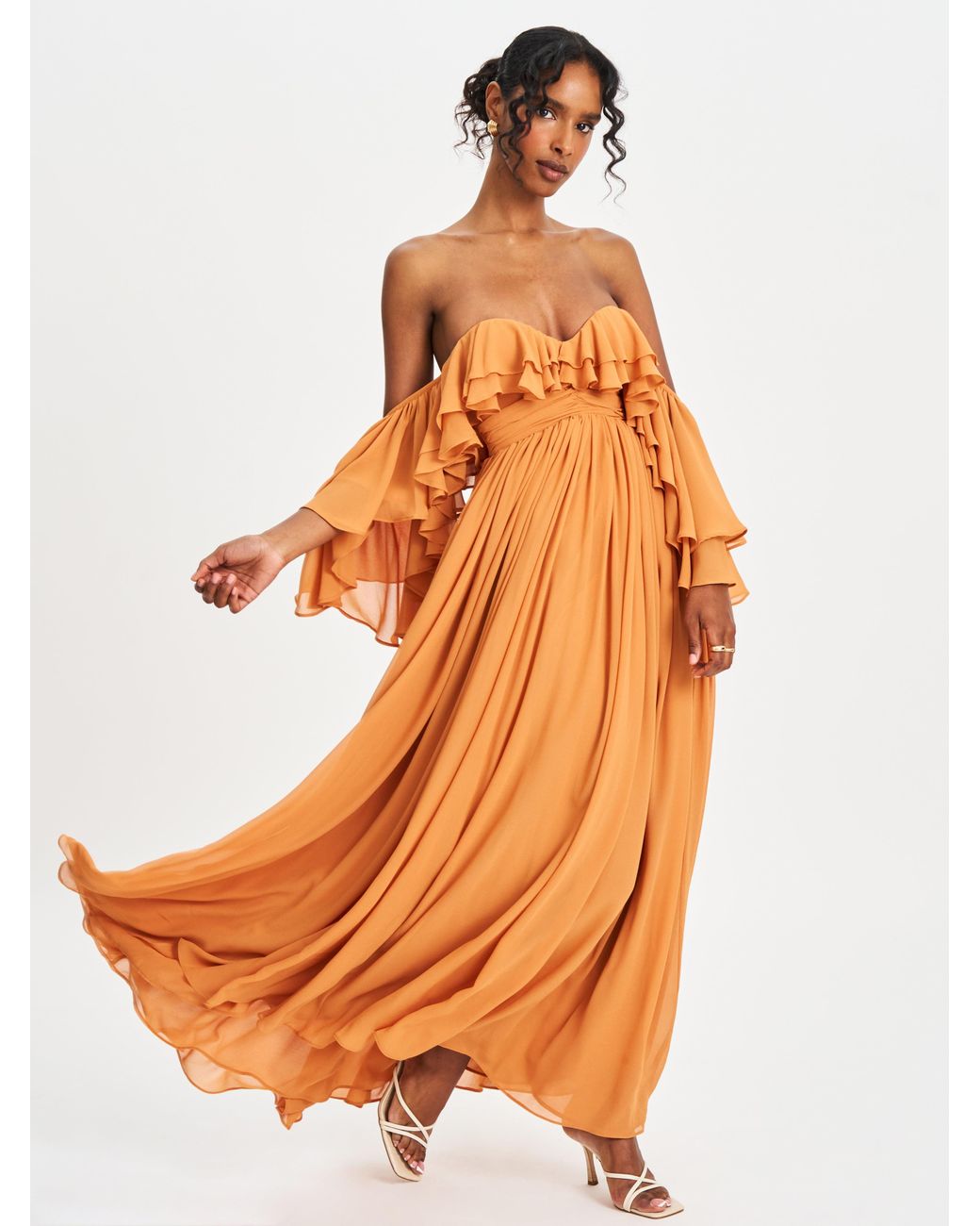 Miss Circle New York Kaela Brickwork Off Shoulder Chiffon Maxi Dress in ...