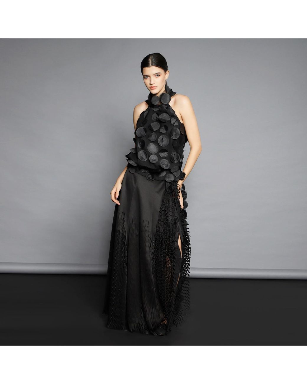 Silvia Serban Long Laser Cut Paneled Skirt in Black | Lyst