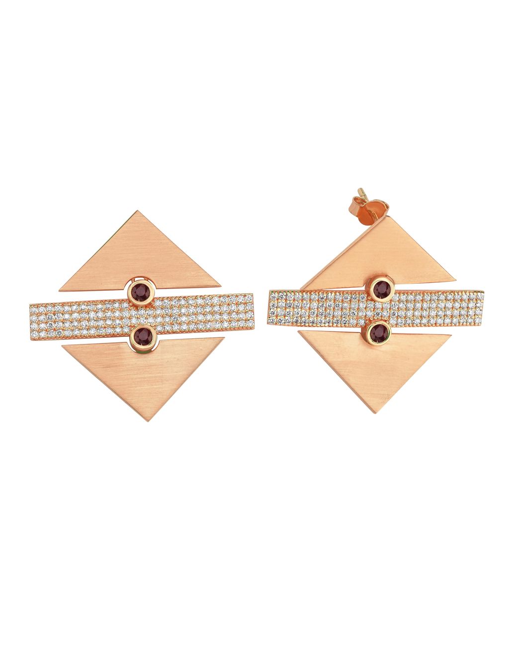 Dime Tribe Earrings With Geometric Detail, Diamonds And Ruby Stones in ...