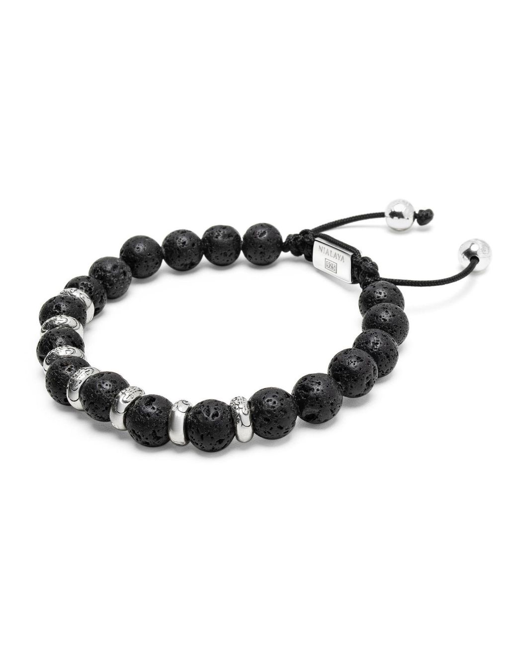 Nialaya Sterling Beaded Bracelet With Lava Stone in Black for Men | Lyst