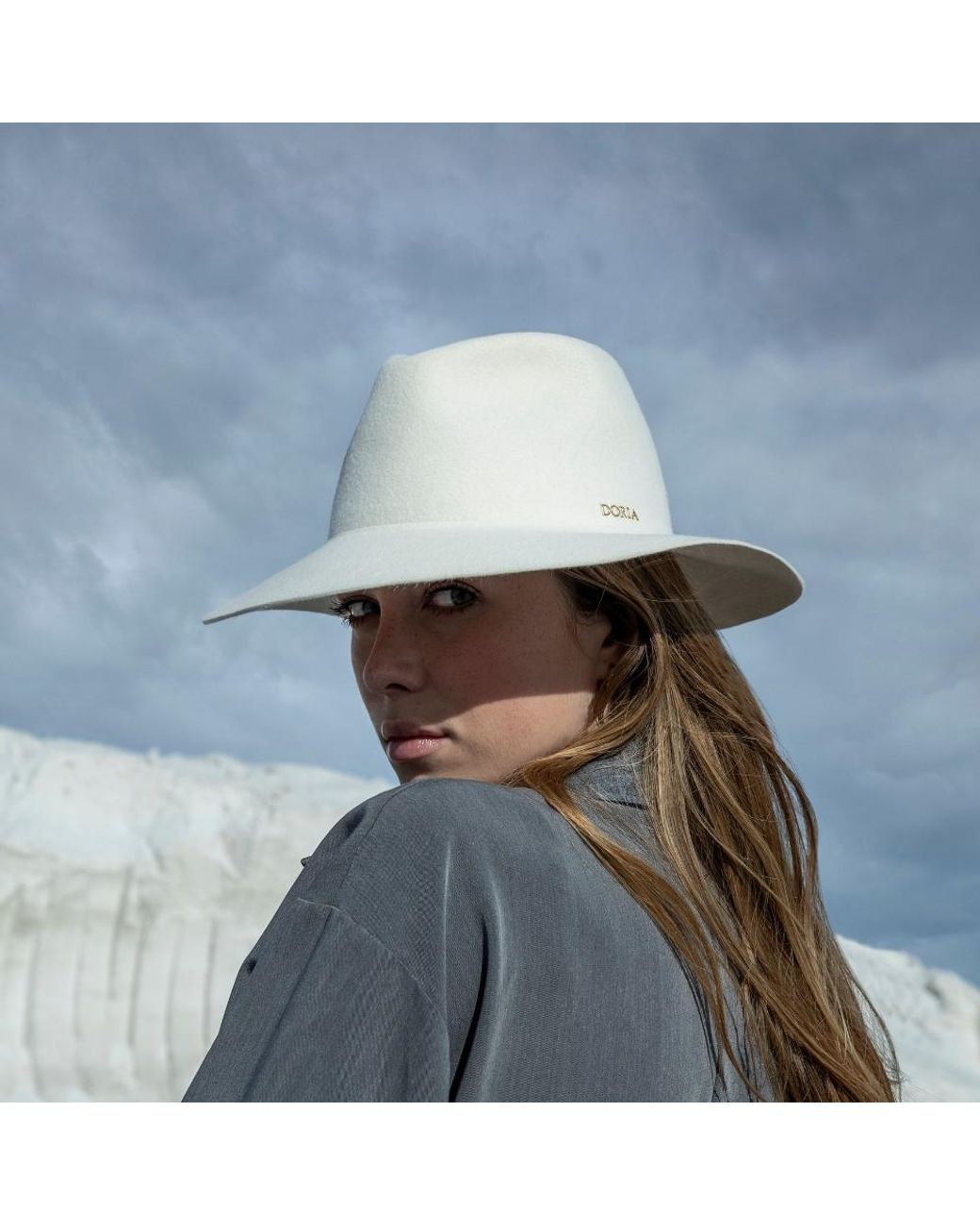 DORIA 1905 Tuff Smooth Lapin Felt Wide Brim Drop Hat in White | Lyst UK