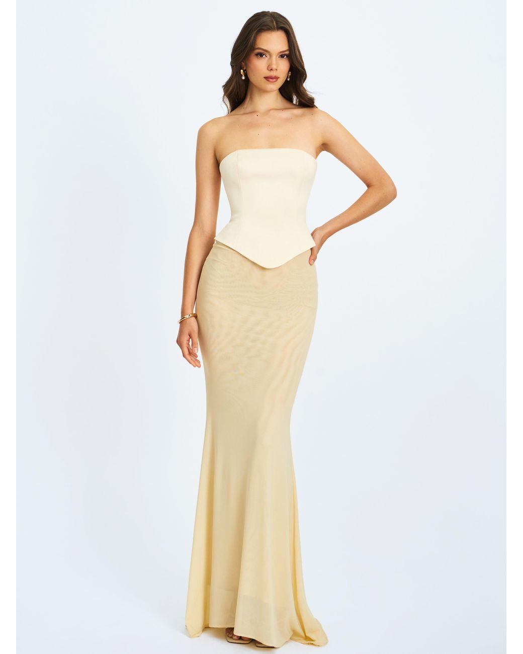 Miss Circle New York Adelina Butter Peplum Mermaid Gown With Lace-Up ...