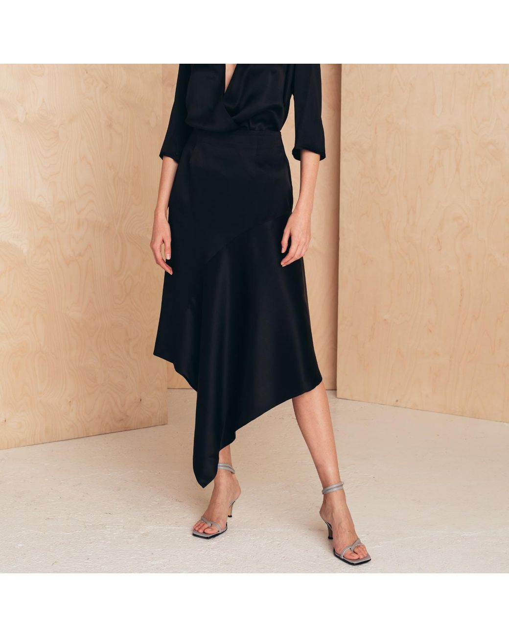 MIONÈ Silk Skirt With Asymmetric Hem in Blue | Lyst UK