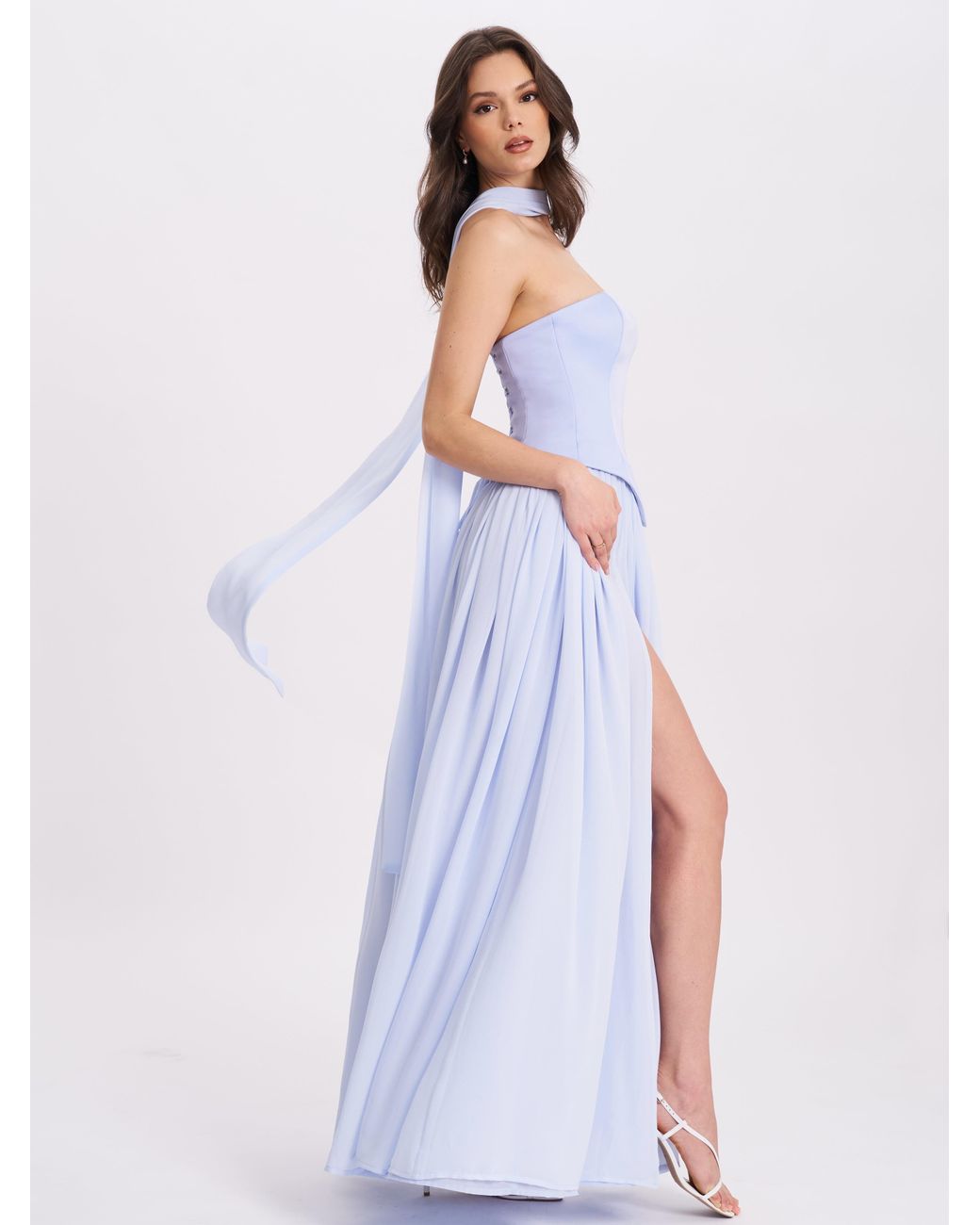 Miss Circle New York Qianna Baby Peplum Top Drop Waist Chiffon Gown in ...