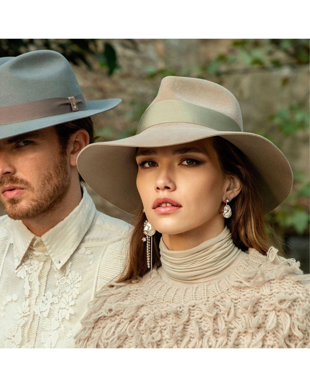DORIA 1905 Neutrals Neutral Velour Lapin Felt Wide Brim Drop Hat in ...