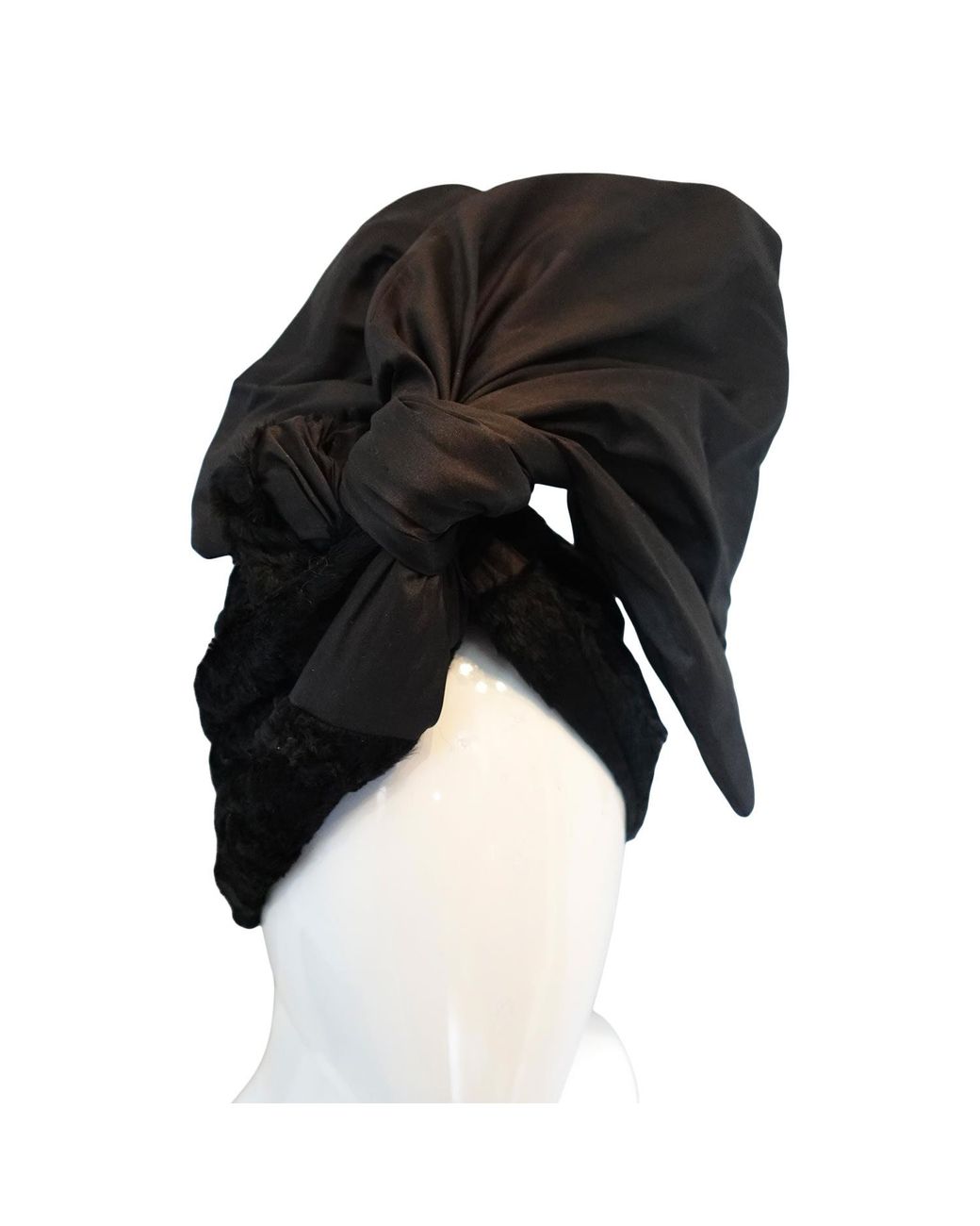 Romer Millinery Twisturban Turban Faux Fur & Silk Shantung in Black ...