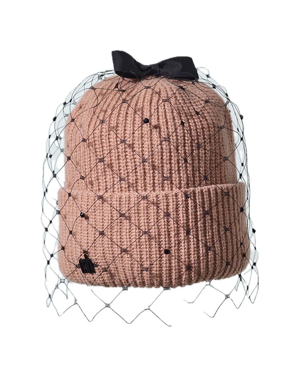 Misa Harada Millinery Neutrals Mina Crystal Veiled Beanie Camel in Pink ...