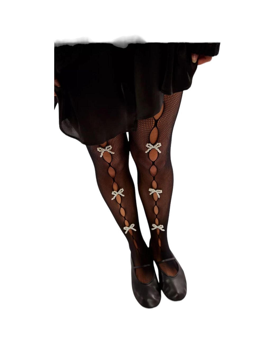 HIGH HEEL JUNGLE by KATHRYN EISMAN Pearl Bow Peek A Bow Tights in Black ...
