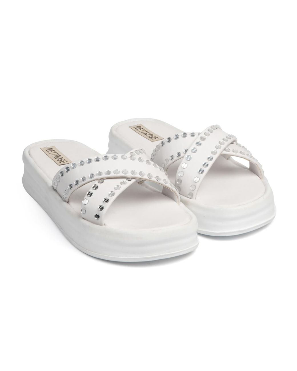 Rettrose The Willow Luxury Cross Over Embellished Slides in White | Lyst