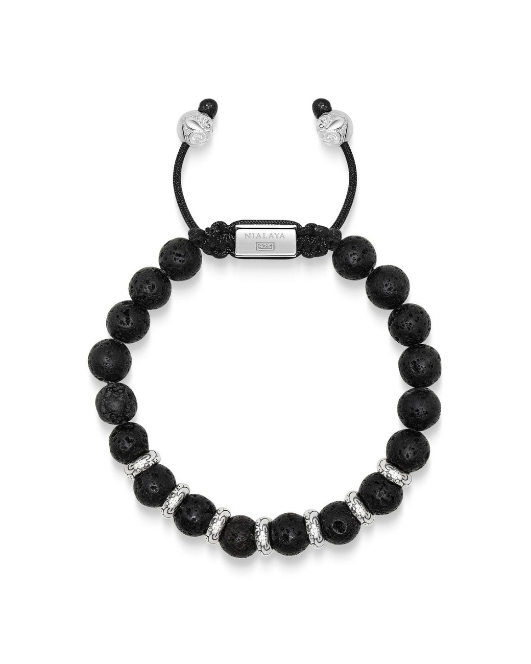 Nialaya Sterling Beaded Bracelet With Lava Stone in Black for Men | Lyst