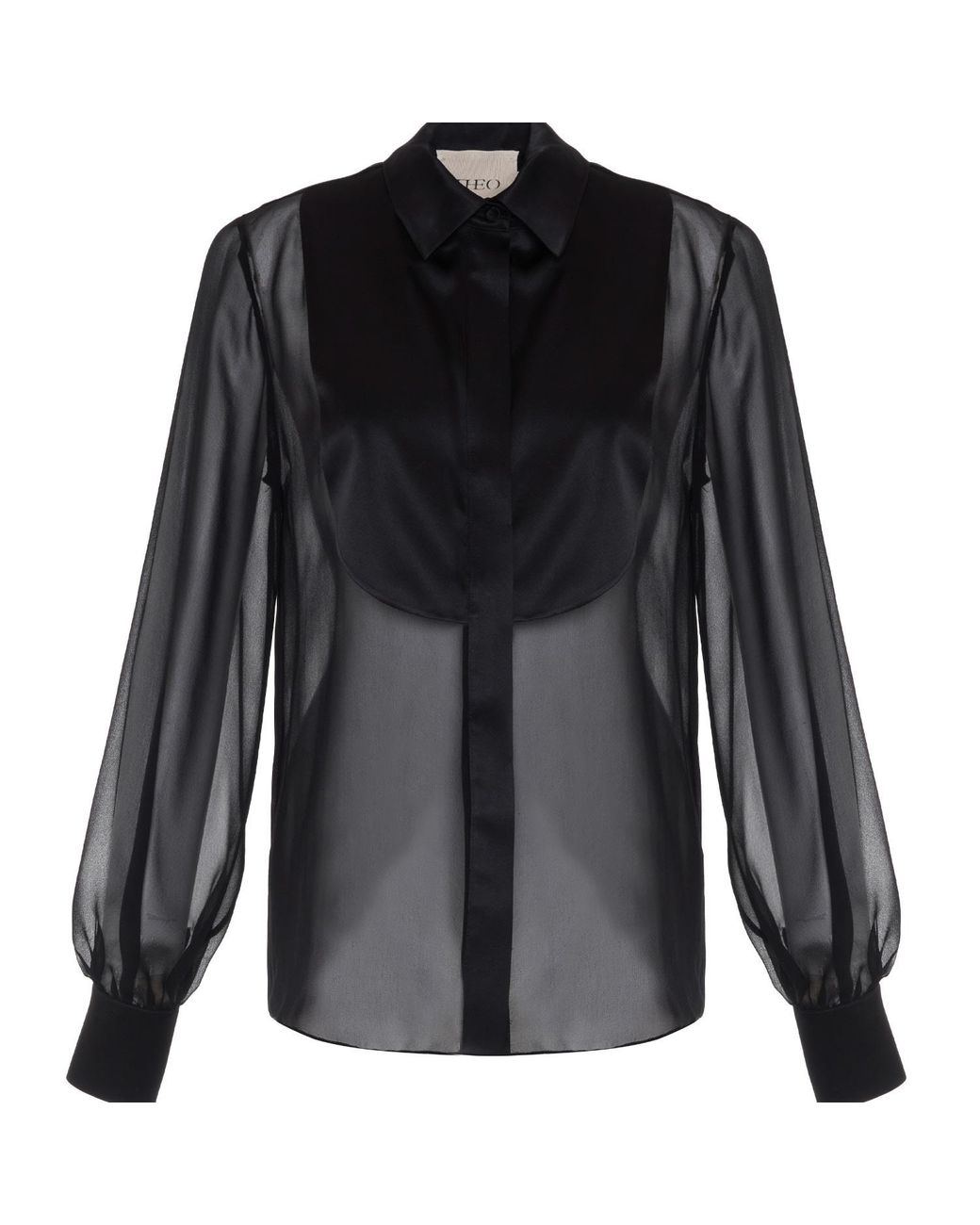 Theo the Label Idalia Plasteron Chiffon Blouse in Black | Lyst UK