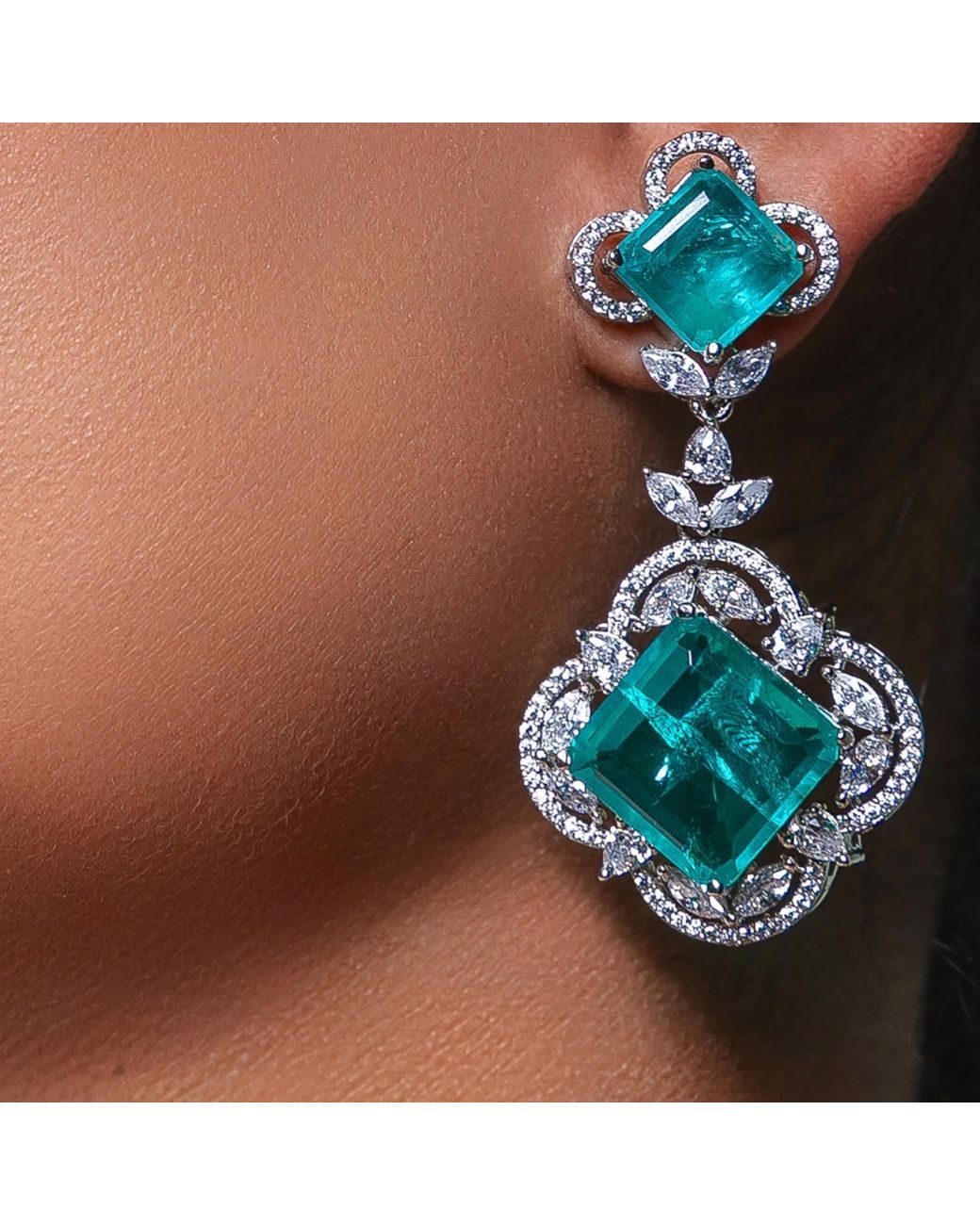 Meraki by Rashmi Bajaj Voyage Sea American Diamond Chandelier Earrings ...