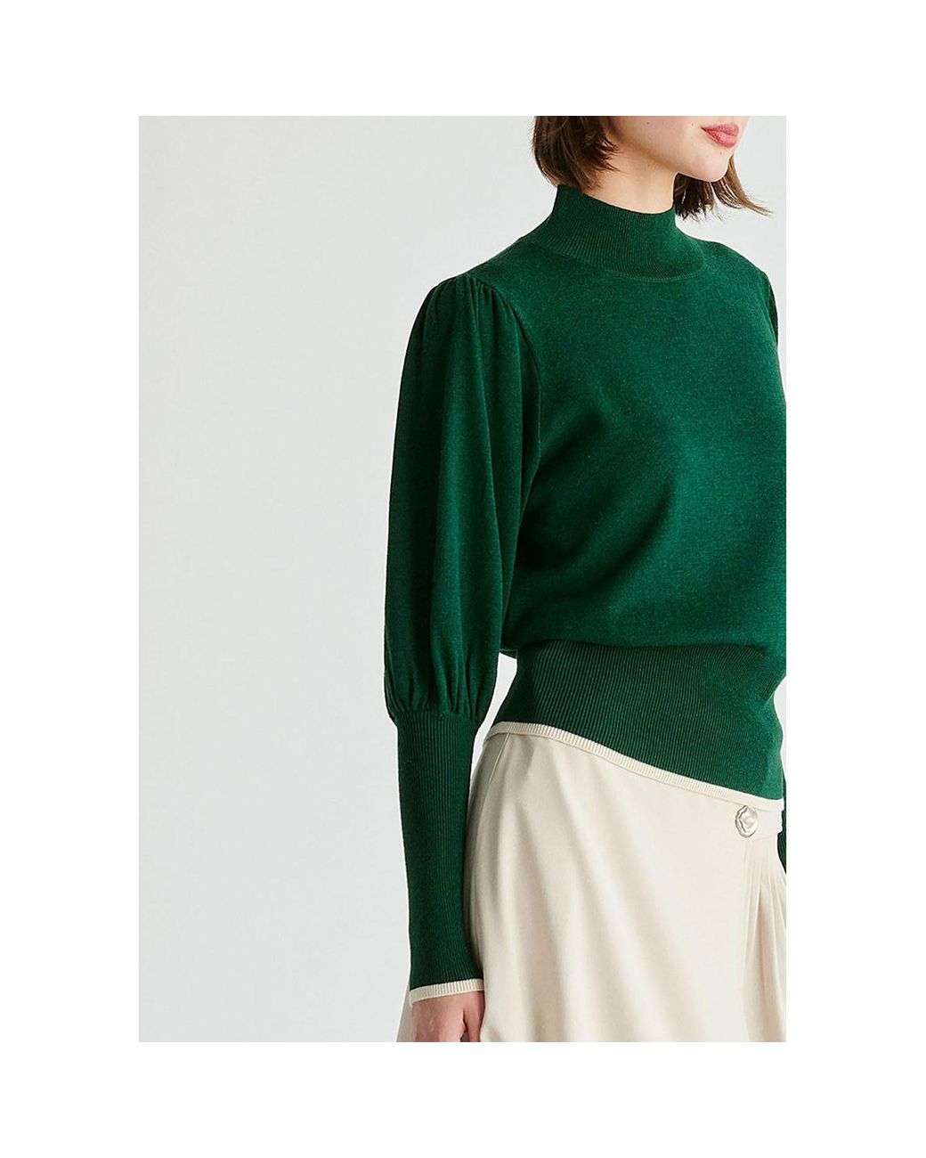 Paisie High Neck Knitted Top With Contrast Trim in Green | Lyst UK