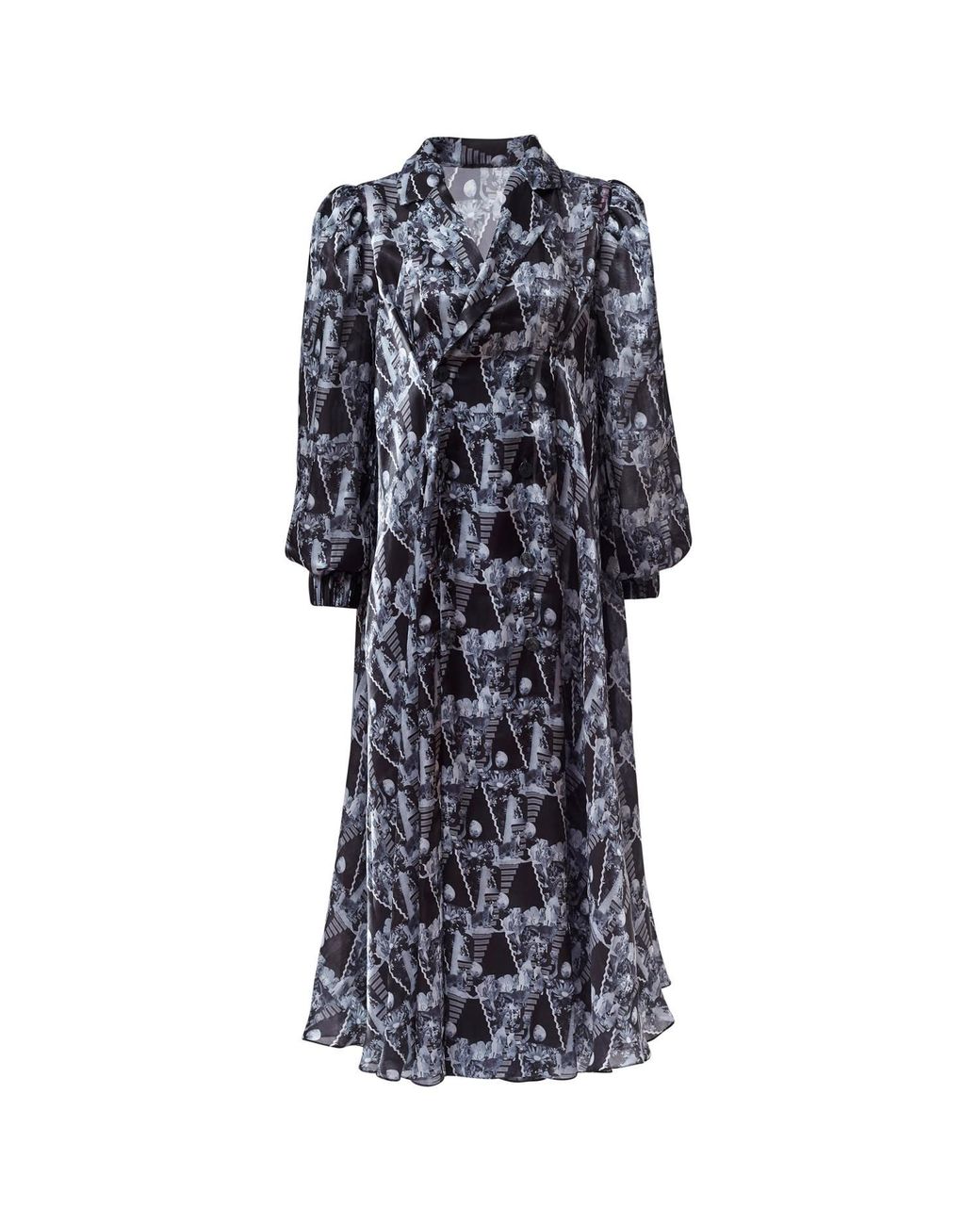 By Moumi Atlantean Coat Crossroads Pearlised Satin in Blue | Lyst UK