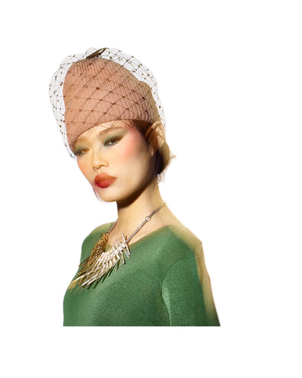 Misa Harada Millinery Neutrals Mina Crystal Veiled Beanie Camel in Pink ...